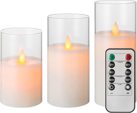 Luxe Led Kaarsen in Glas met Bewegende Vlam - Set van 3 Met ...