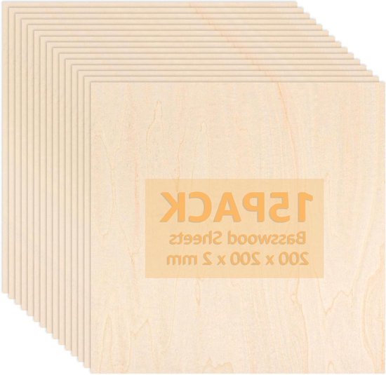 15 stuks 2 mm multiplex plaat - 200 x 200 mm - lindehout voor decoreren ...