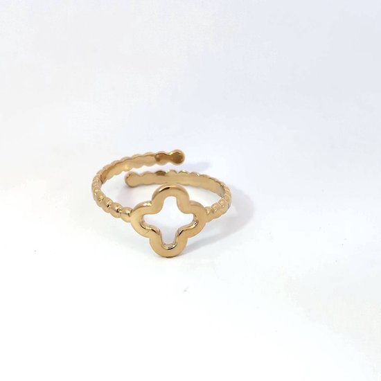 Verstelbare ring goud met open clover | bol