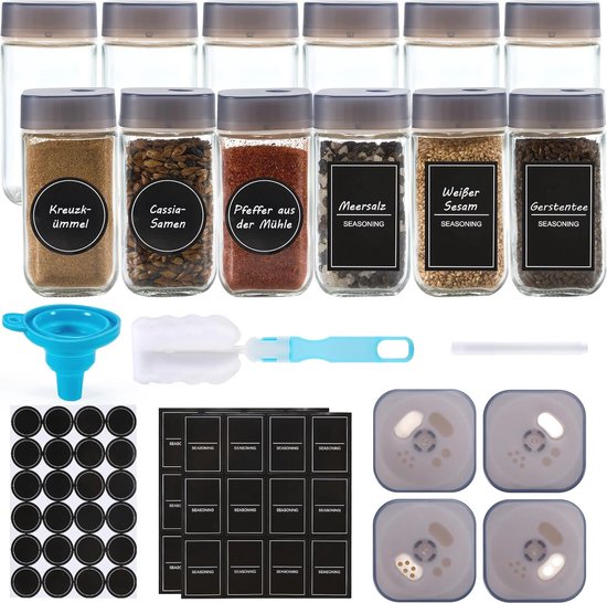 Vierkante Glazen Kruidenpotjes Set van 12 met Strooi-inzet en ...
