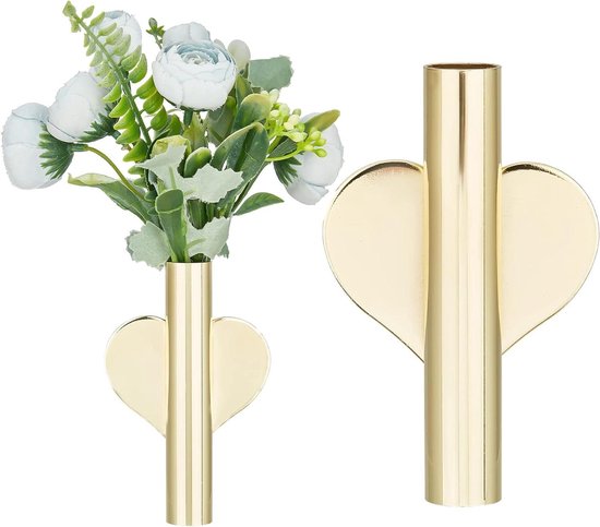 2 STKS Hart Muur Vaas Buizen Metalen Stick Op Wandmontage - Gouden Muur ...
