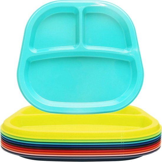 9-Piece Children Divided Plates - Plastic Section Plates for Kids - 3 ...