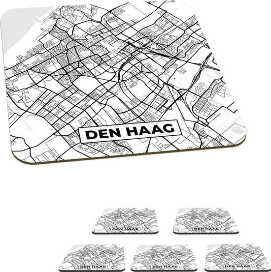 Onderzetters voor glazen - Kaart - Den Haag - Zwart - Wit - 10x10 cm ...