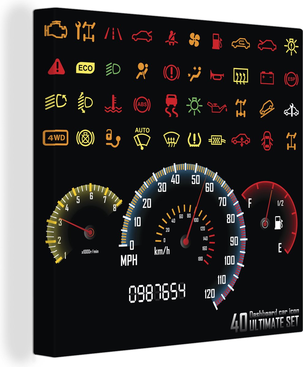 Canvas Schilderij Illustratie van de gekleurde symbolen in een auto op ...