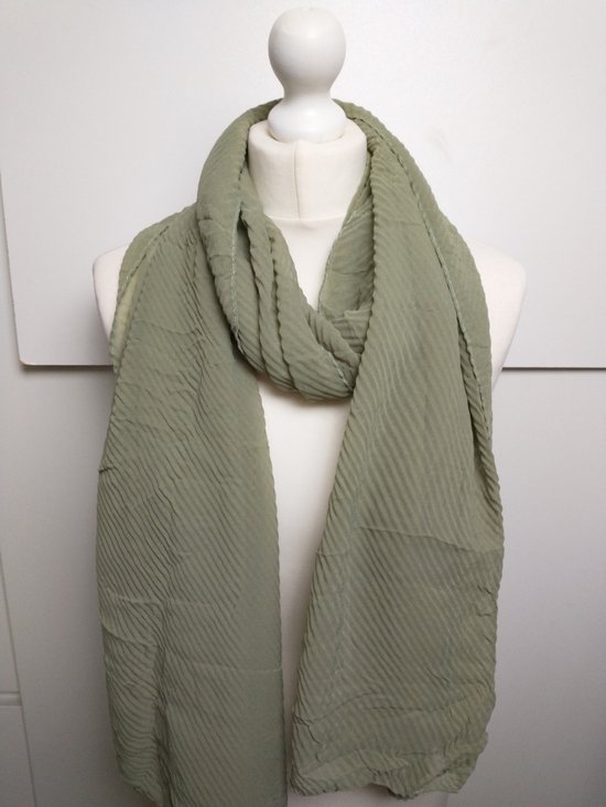 Geplooide dames sjaal Yacintha met mousseline effect effen olijf groen ...