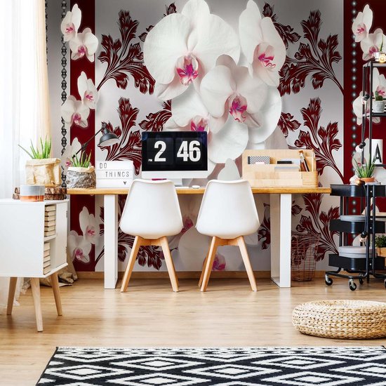 Fotobehang Flowers Floral Orchids Pattern | XXL - 206cm x 275cm | 130g/m2 Vlies | bol.com