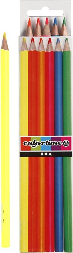 Colortime kleurpotloden. L: 17.45 cm. vulling 3 mm. neon kleuren. 6 ...