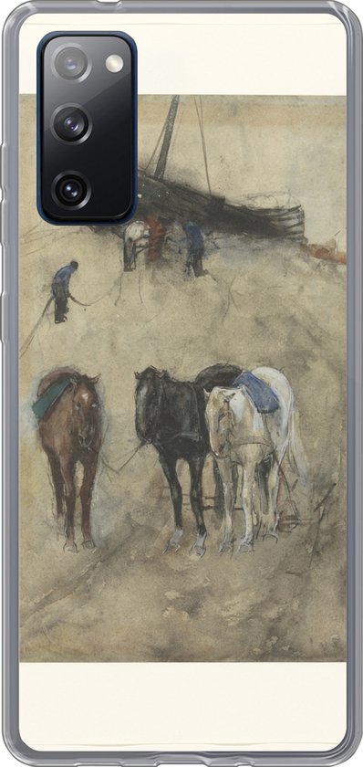 Samsung Galaxy S20 FE hoesje - Paarden op het strand met een schuit en ...