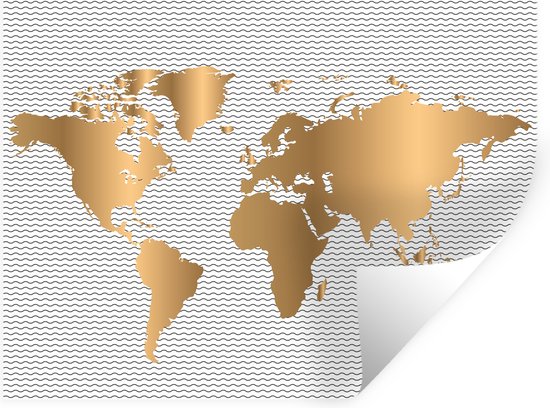 Muurstickers - Sticker Folie - Wereldkaart - Goud - Golven - 120x90 cm ...