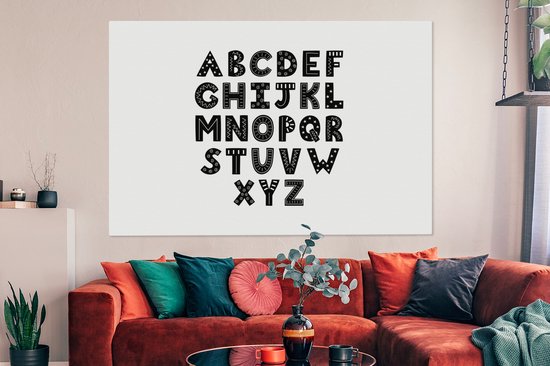 Canvas Schilderij Illustratie alfabet in zwarte letters - 150x100 cm ...