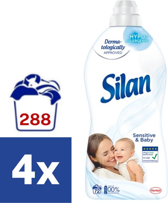 Silan Wasverzachter Sensitive - 4 x 1.8 l (288 wasbeurten) | bol