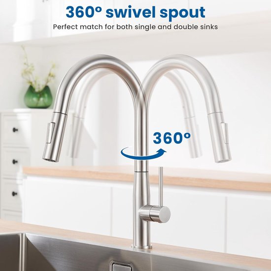 Kraan keuken, uittrekbaar, hogedruk kraan, keuken, mengkraan met hoge uitloop,... | bol