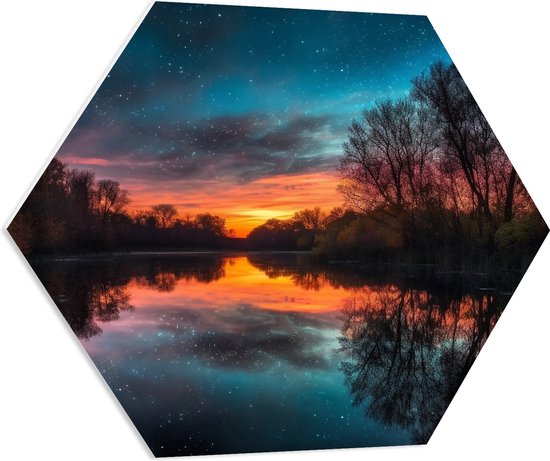 PVC Schuimplaat Hexagon - Water - Meer - Bomen - Heelal - Sterren ...