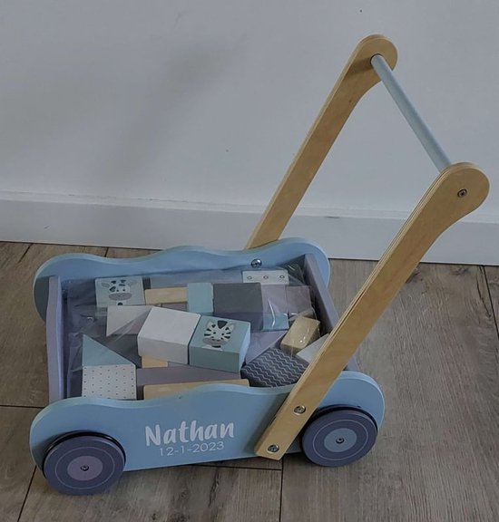 Jipy Houten Blokkenkar met Blokken Paars/Blauw | bol