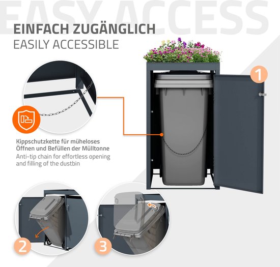 Afvalbakbox met plantendak voor 3 afvalbakken 240L 200x80x124 cm ...