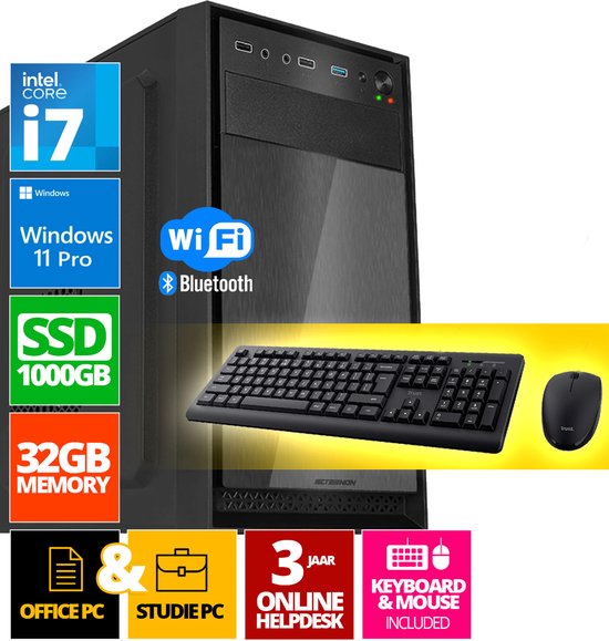 Intel Compleet PC SET | Intel Core i7 | 32 GB DDR4 | 1 TB SSD + Muis ...