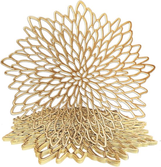 Set van 4 ronde gouden placemats, afwasbaar, pvc, slijtvast ...