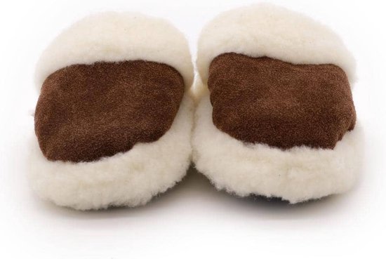 Instap Sloffen / Pantoffel Van Echte Texelse Schapenwol - Bruin/Wit ...