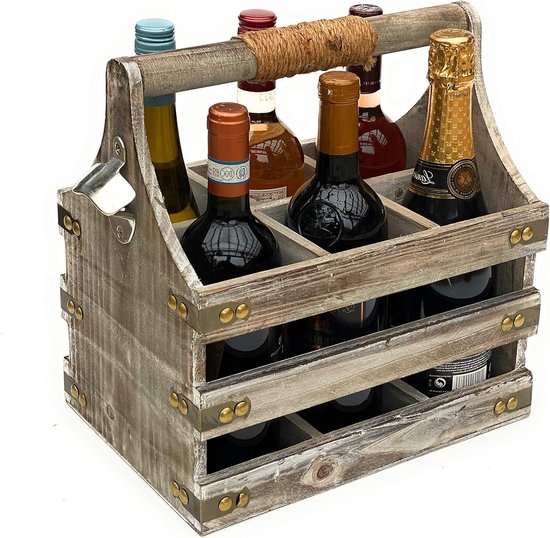 Houten wijnrek Flessenrek Flessenmand Wijnflessendrager Flessendrager 6 ...