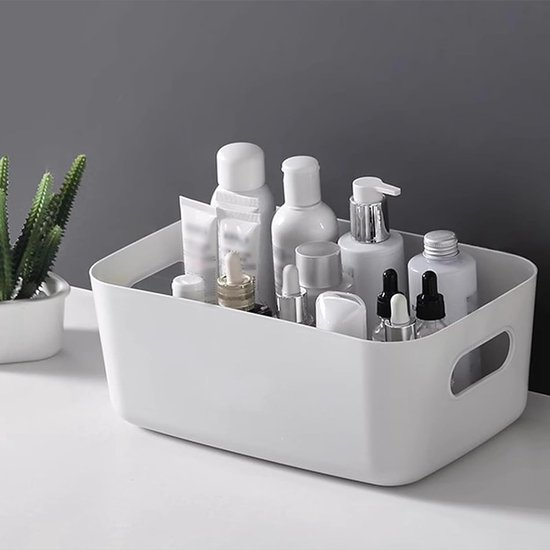 Opbergdozen, kunststof, wit, met handgrepen, stapelbare manden, 24 x 16 ...