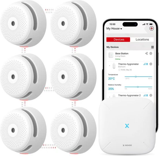 X-Sense Link+ Pro Slimme Rookmelder bundel - 6 XS01-M Rookmelders en ...