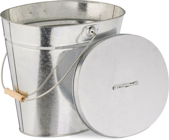 Relaxdays asemmer met deksel - open haard accessoire - zilver ...