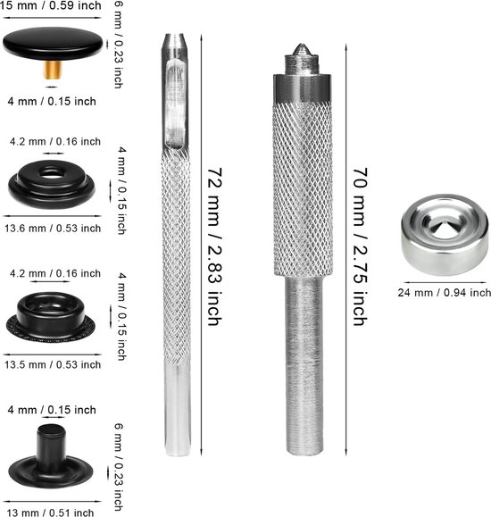 43 Delig Metalen Drukknoppen Set met Setterbasis Hol Pons Zwaar ...