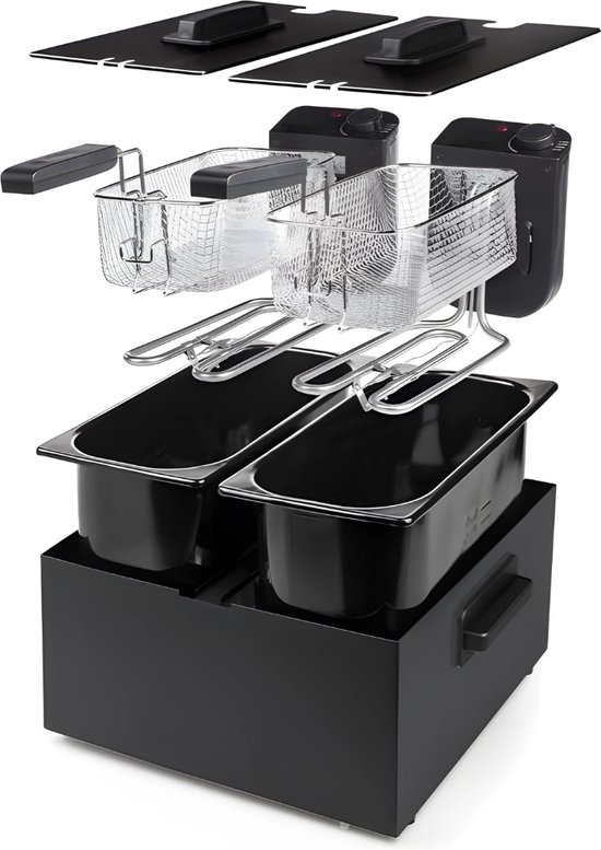 Dubbele Frituurpan - Dubbele Friteuse - Frietpan - 6 Liter - Zwart | bol