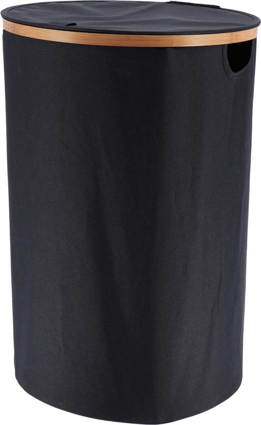 DRESTA Wasmand Nova 70L Zwart B - – Stoffen wasmand met Deksel – Bamboe ...