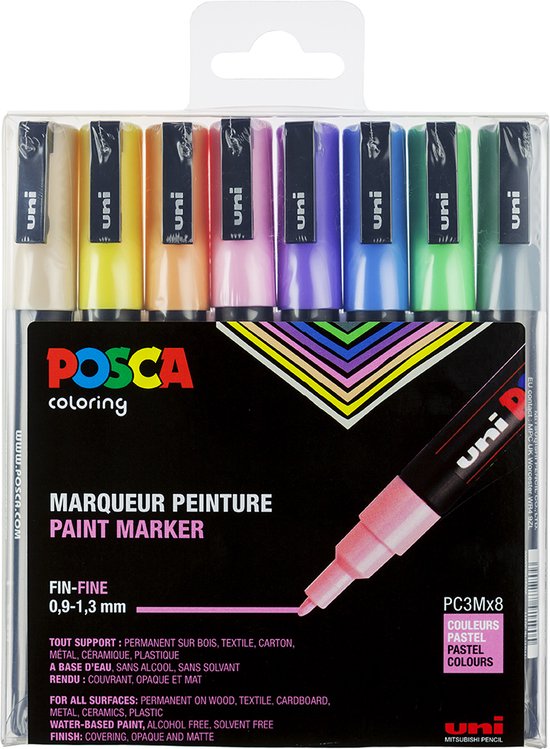 Uni Posca Stiften Pastel Colors PC3M 0.9-1.3 mm lijn | bol