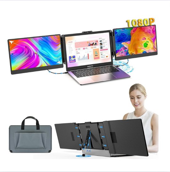 GUTEC Draagbare Monitor voor Laptop - 14 inch - 1920x1080 - Opvouwbare ...