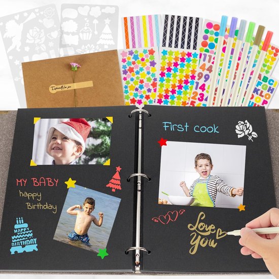 Fotoalbum om zelf vorm te geven, 60 zwarte pagina's, doe-het-zelf ...