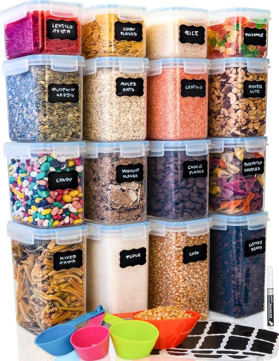 Plastic Storage Containers, Reusable Food Storage Jars with Airtight ...