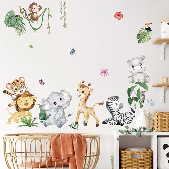 Jungle Dieren Muurstickers Olifant Leeuw Giraffe Safari Muurtattoo Baby Kinderkamer... | bol