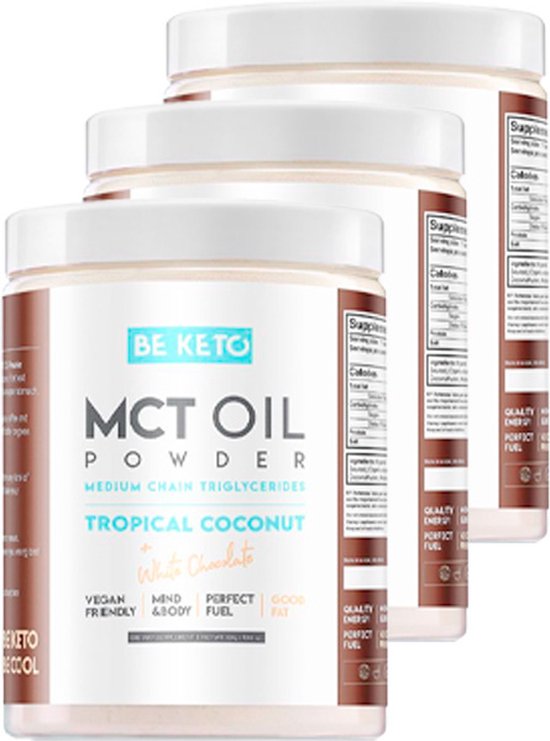 Be Keto | MCT Oil Powder | Tropical Coconut + White Chocolate | 3 stuks ...