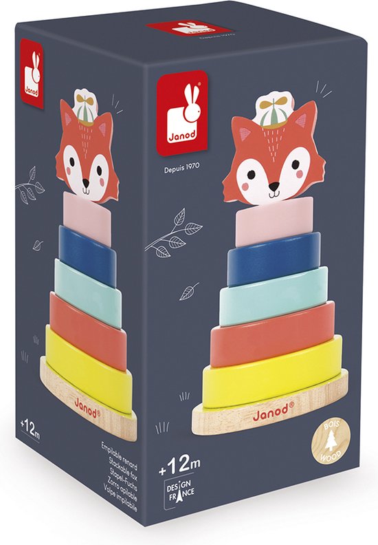 Janod Baby Forest - Houten Stapeltoren Vos - Leer Kleuren Ontdekken Met ...