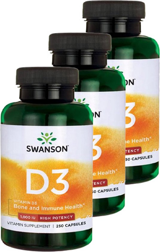 Swanson | Vitamin D3 High Potency 25mcg | 250 capsules | 3 stuks | 3 x ...