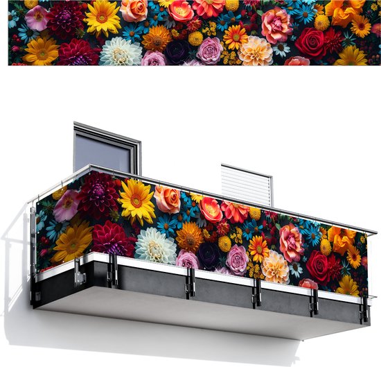 Balkonscherm 500x90 cm - Balkonposter Bloemen - Planten - Kleurrijk ...