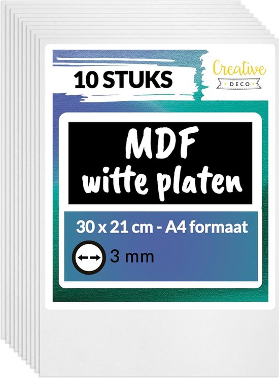 Creative Deco 10 x A4 MDF Plaat Wit - 300 x 210 x 3 mm | bol