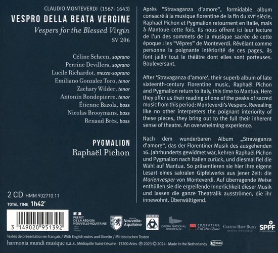 Ensemble Pygmalion, Raphaël Pichon - Monteverdi: Vespro Della Beata Vergine (2 CD),... | bol