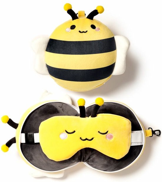 Relaxeazzz Bij knuffel/reiskussen/slaapmasker - 2-in-1 set - voor ...