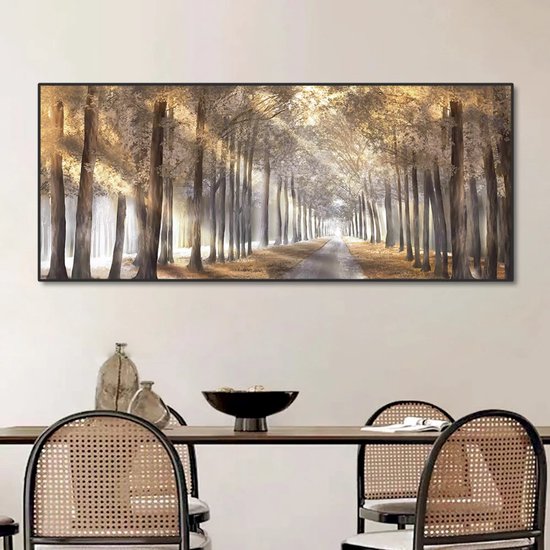 Allernieuwste.nl® Canvas Schilderij Bospad Landschap met Zonnestralen ...