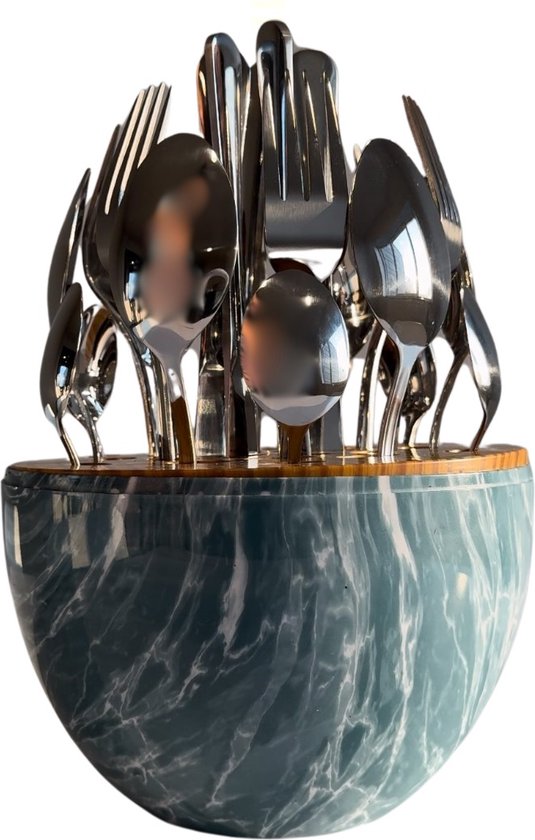 DailyRay - Ei Besteksets - Glad oppervlak Marmerblauw - 24-delig ...