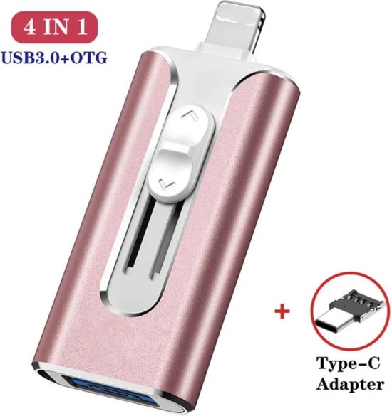 Usb 4 in 1 Roze Metalen Flashdrive Otg Drive Usb 3.0 Voor Android en ...