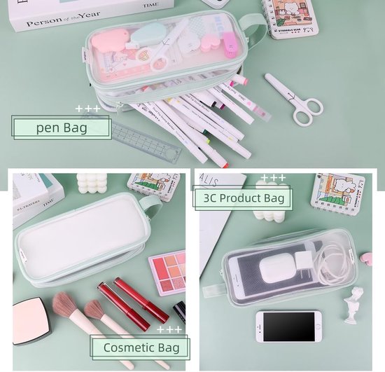 2 Compartiment Etui Clear Mesh Pen Pouch Grid Make-up Cosmetica Tas ...