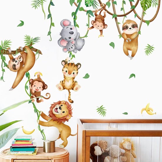 HGDESIGN® Muurtattoo muursticker bos dieren jungle aap luiaard koala tijger leeuw... | bol