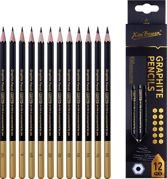Grafietpotloden - set van 12 stuks - Schetspotloden - Tekenpotloden - F, H, 2H, HB, B,... | bol