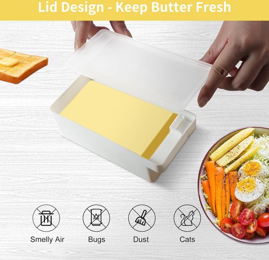 Botervloot met deksel, 2 stuks boterschaal met snijder voor 200 g boter ...