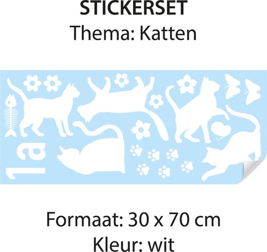 Stickervel - Katten - 30 x 70 cm - wit - stickers - stickers ...