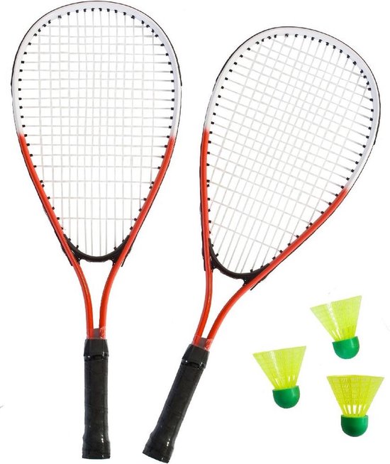 Speed badmintonset sterk rood/wit met rackets shuttles en opbergtas 66 ...